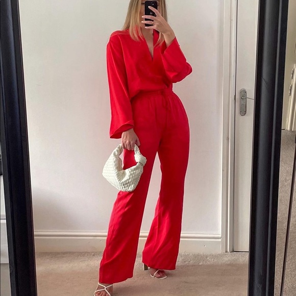 Zara | Pants & Jumpsuits | Zara Red Linen Pants L | Poshmark